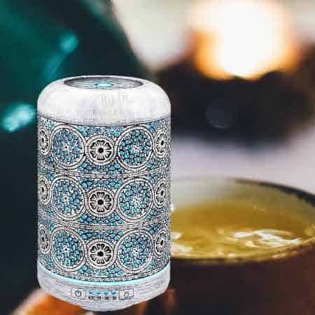 Aztec Design Metal Diffuser in Silver - Changing Lights